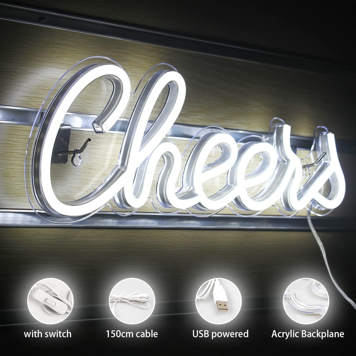 Cheers Neon Signs for Wall Decor White LED Signs Cheers Neon Bar Sign ...