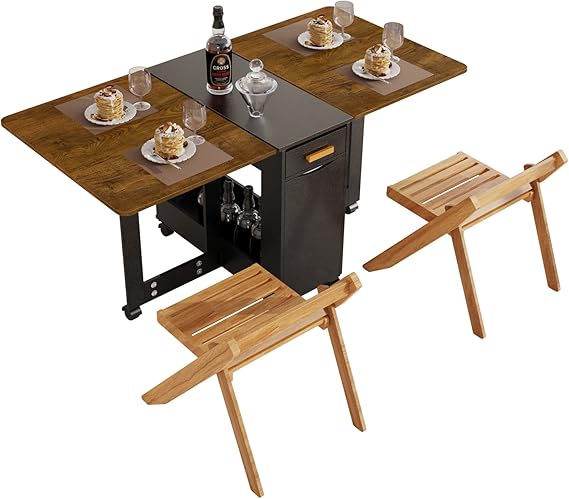 maxant Butterfly Dining Set, Mobile Folding Dining Table w/ 2 Chairs, w ...