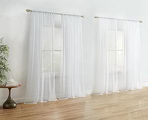 Amazon.com: HLC.ME White Sheer Curtain Panels: Sheer Voile Extra Long ...