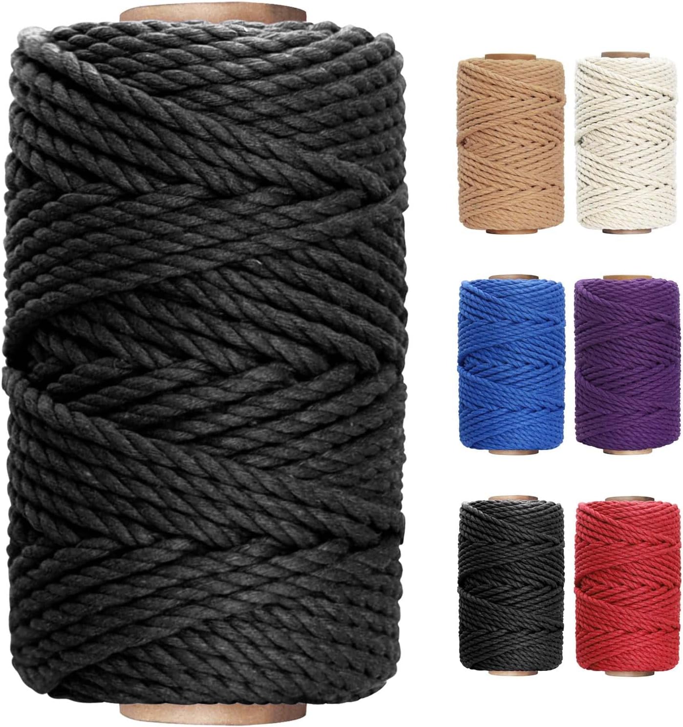 Amazon.com: SINYLOO Black Macrame Cord 6mm x 100 feet Natural Cotton ...