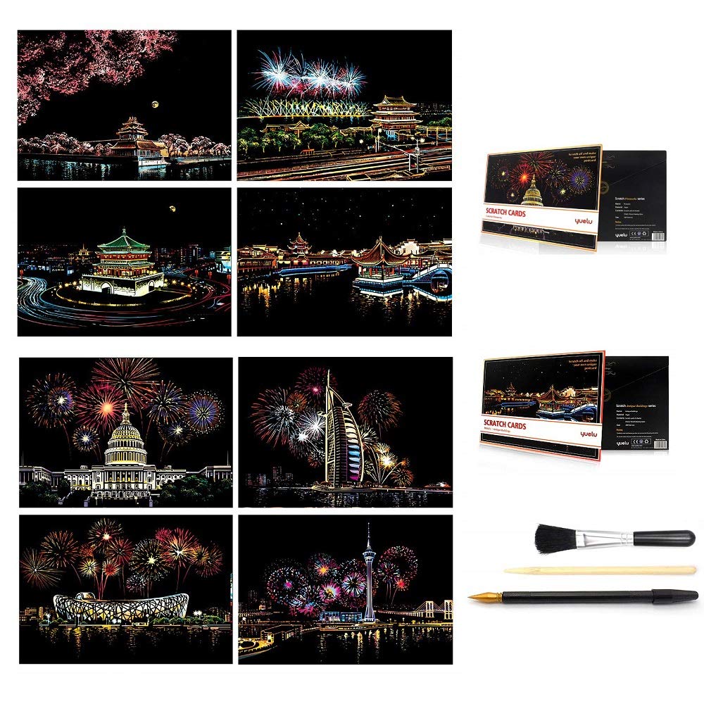 Buy Dored Scratch Art Paper Rainbow Painting Sketch Pad DIY Night View ...