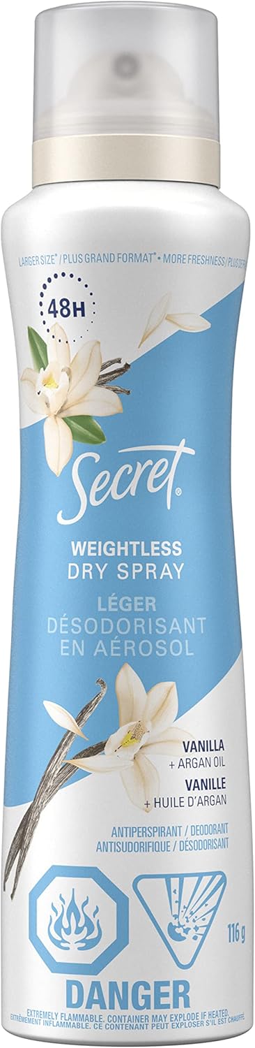 Secret Dry Spray Antiperspirant Deodorant, Vanilla and Argan Oil, 116g ...