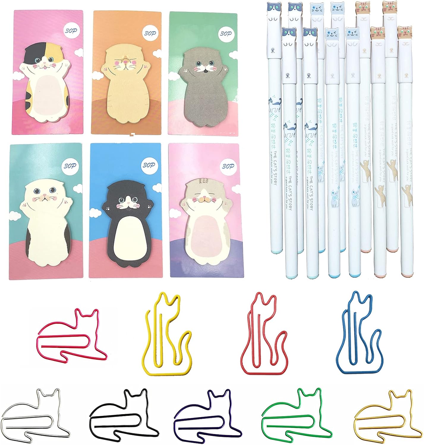 DUGYIRS 225 Pieces Cat Stationery Set Creative Cat Gel Ink Pens Cute ...