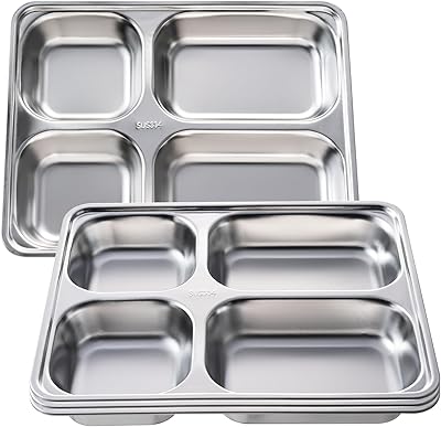 Tebery 3 Pack Stainless Steel Rectangular Divided Plates Tray, 5 ...