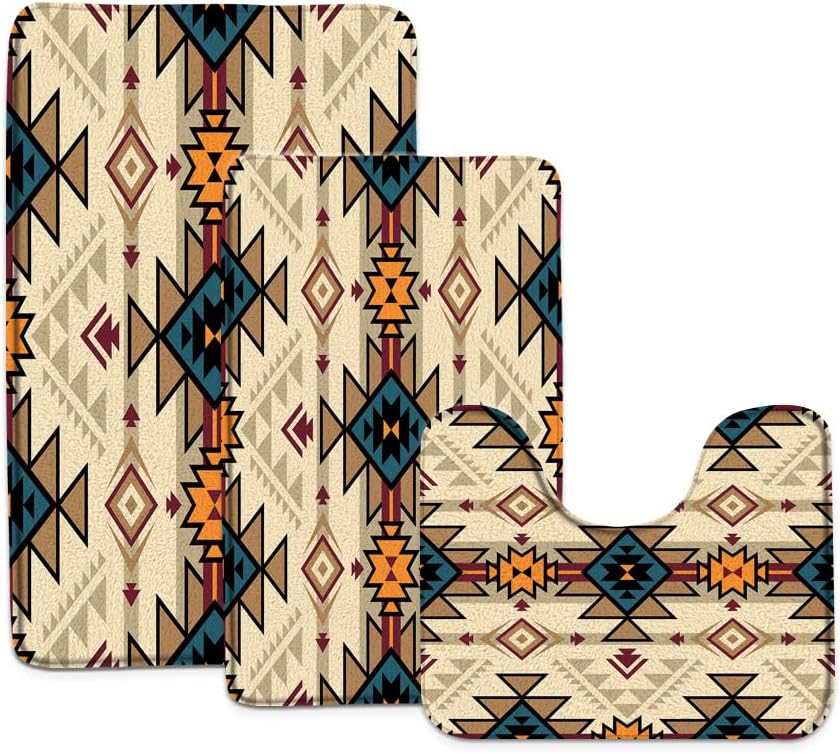 Amazon.com: Aztec 3 Piece Bath Mat Sets,Southwestern Tribal Abstract ...