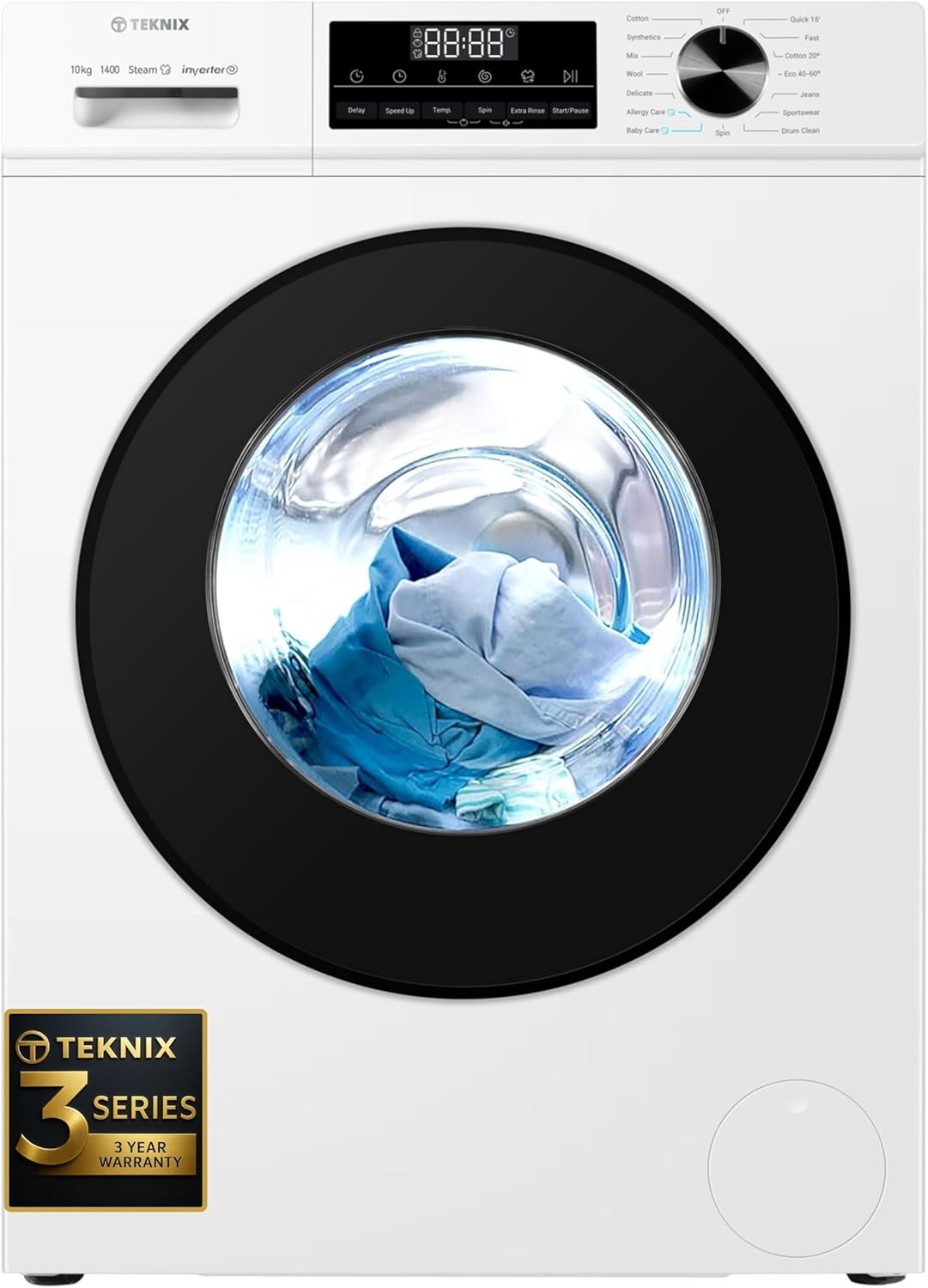 Teknix 3 Series TK3W1014XW 10kg Washing Machine - 1400 Spin - 3 Year ...