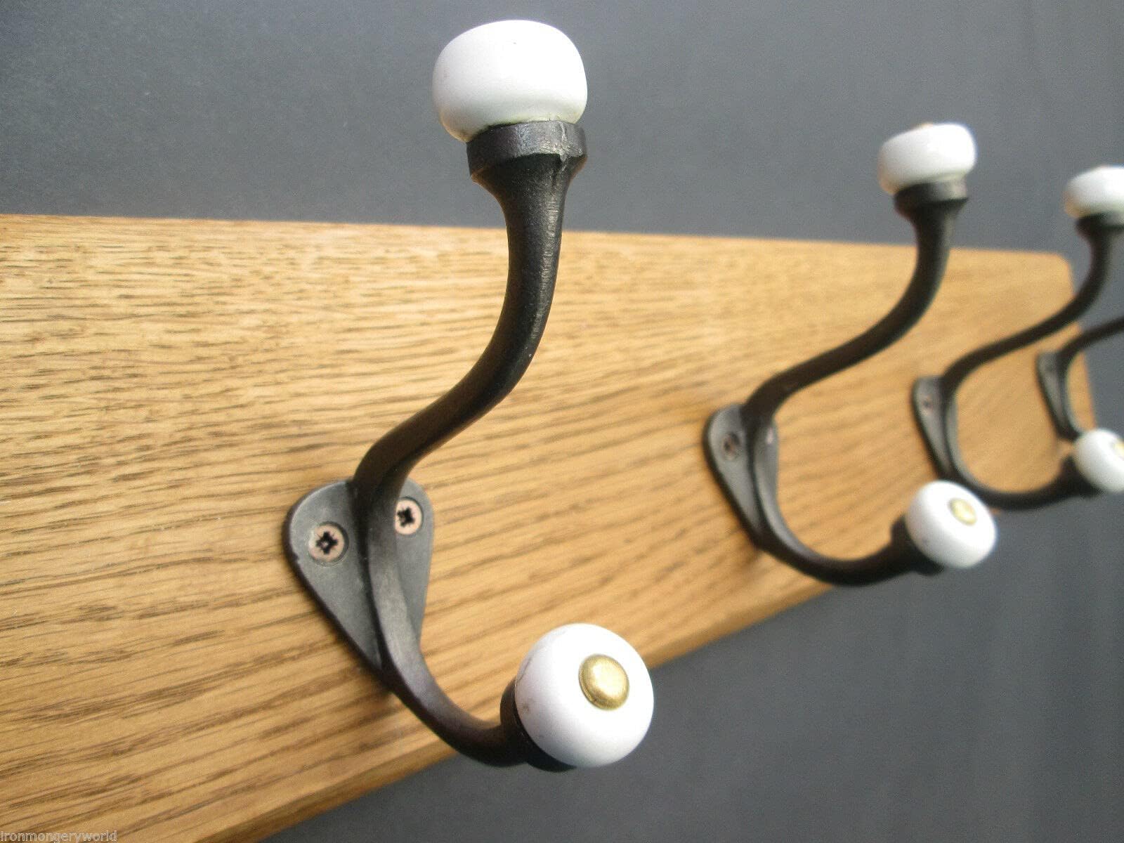 Ironmongery World Solid Oak Wooden Satin Nickel Hat and Coat Hooks Pegs ...