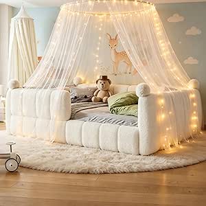 Amazon.com: Bellemave Upholstered Floor Bed with Fence, Full Size Floor ...