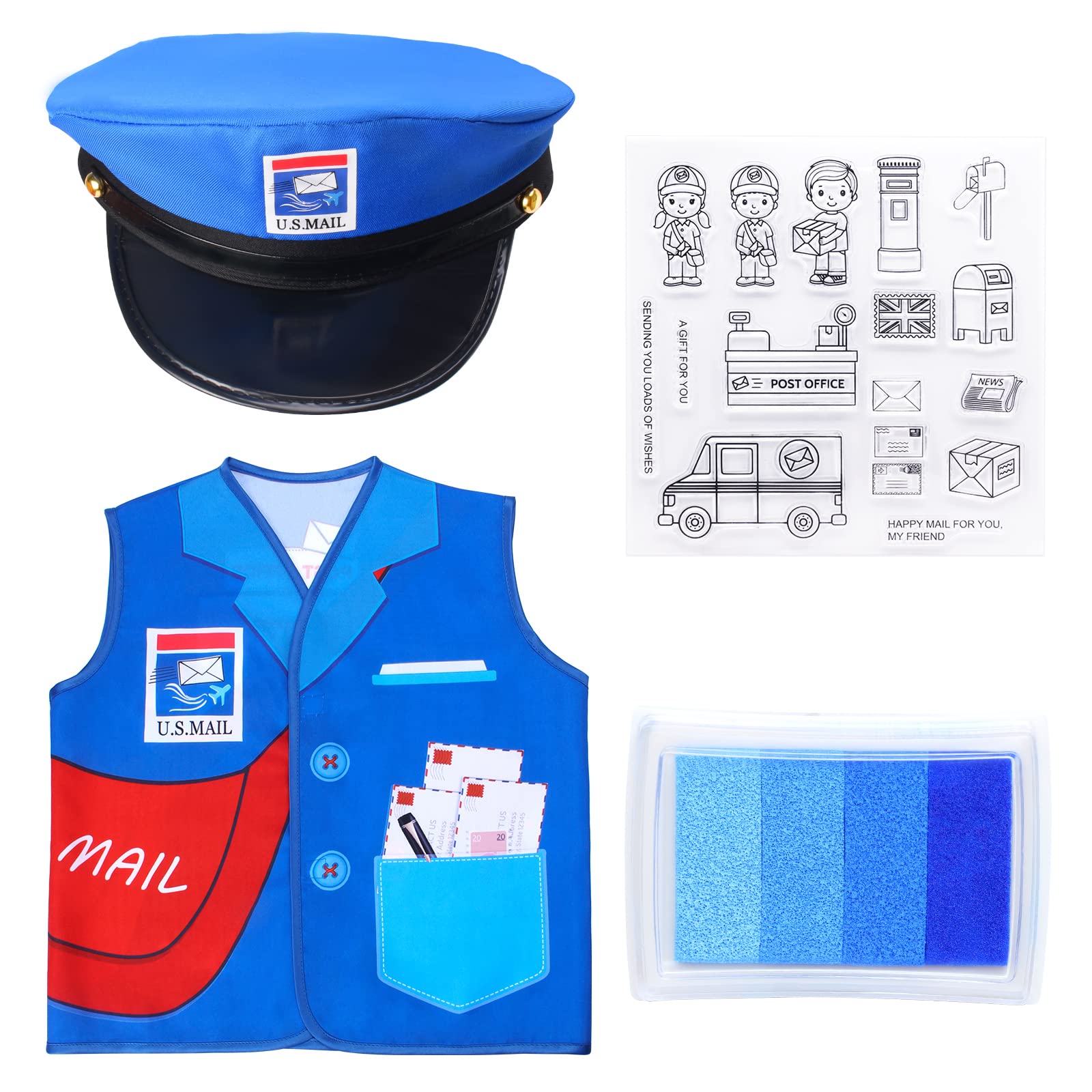 Buy Keymall Mailman Costume With Postman Hat Mail Carrier Vest Postmark ...