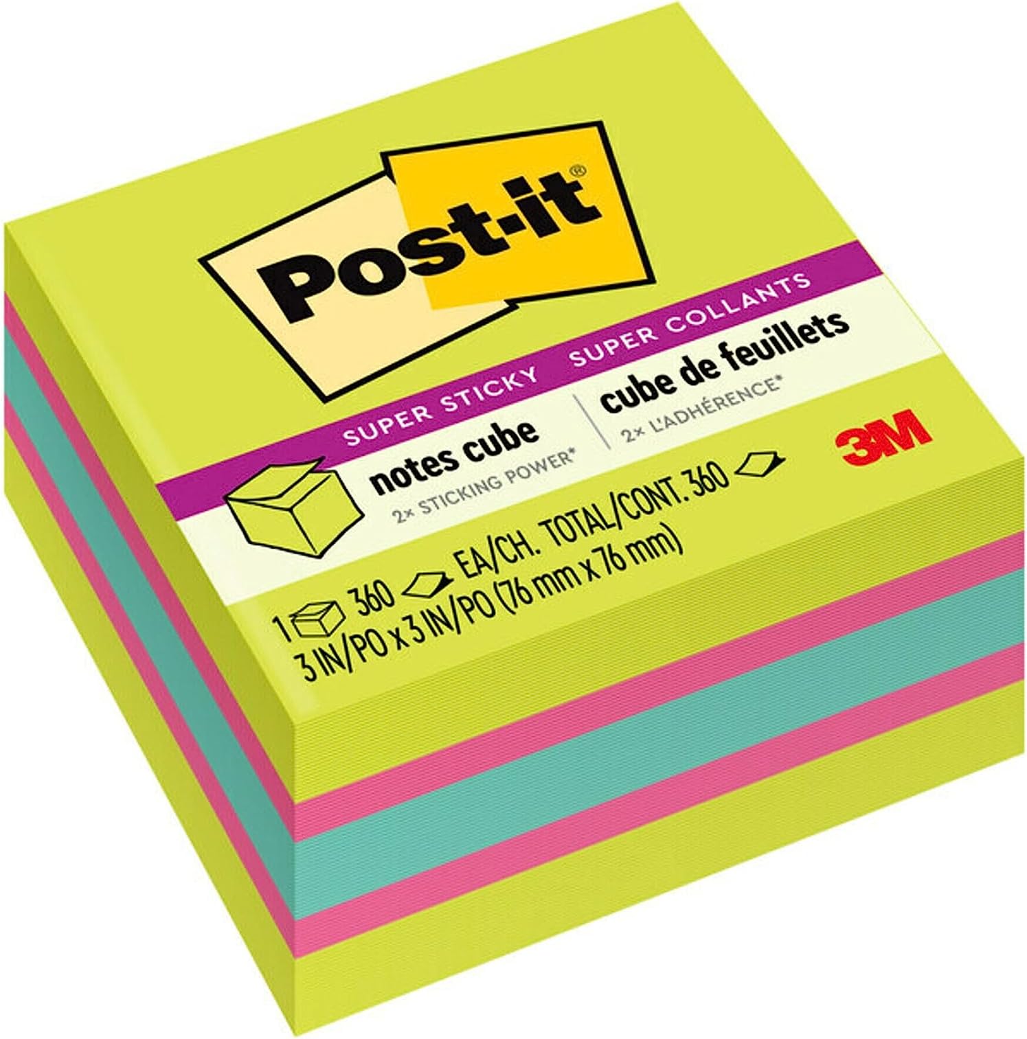Amazon.com : Post-it Super Sticky Notes, 3x3 in, 3 Pads, 2X The ...