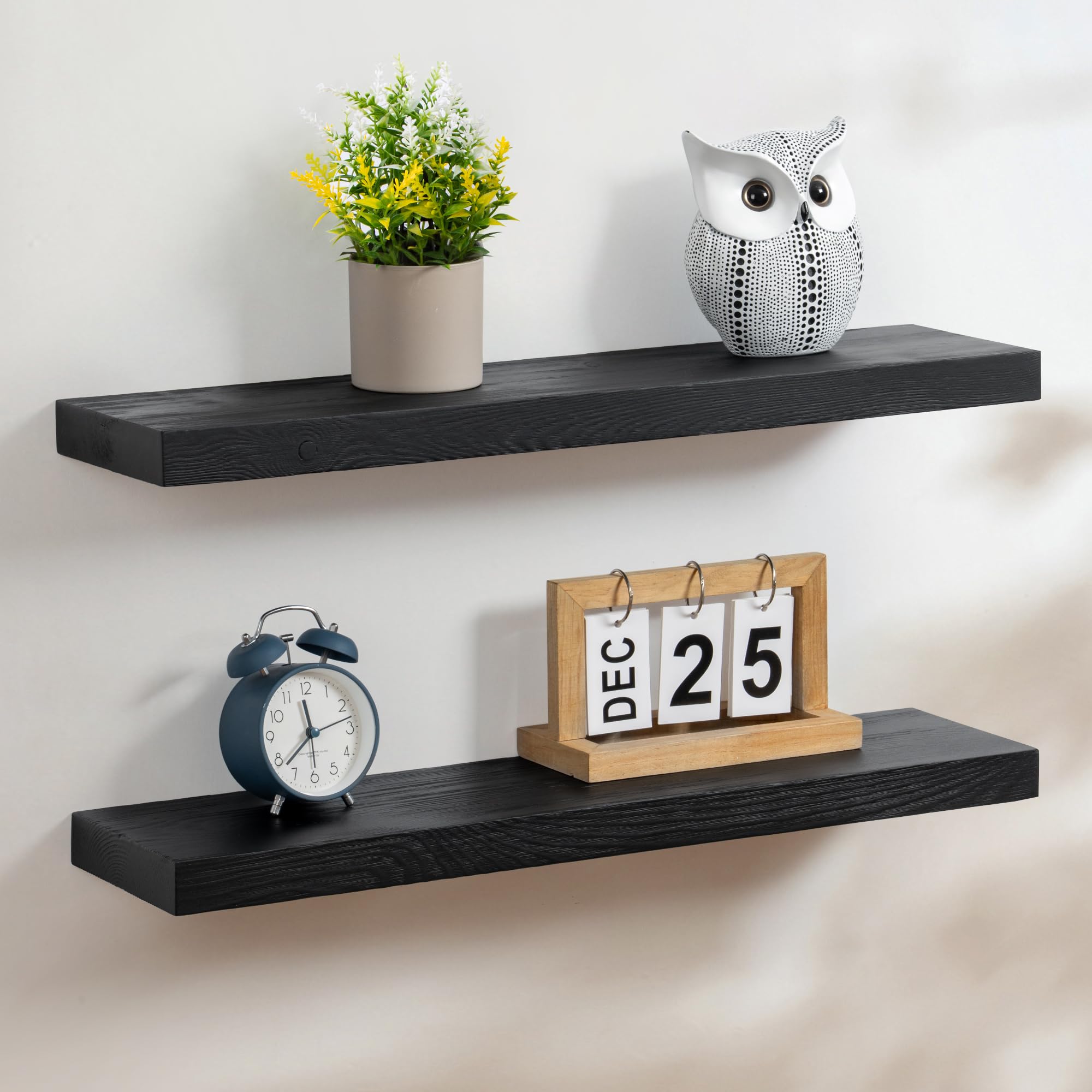 Floating Shelves - Natural Rustic Wooden Wall Shelf Set of 2- 24 Inch ...