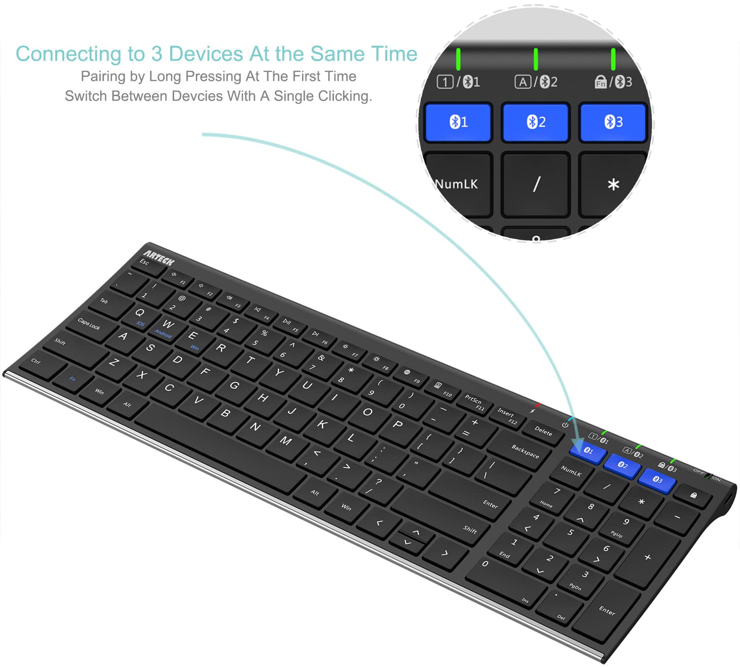 Buy Arteck Hb193 Universal Bluetooth Keyboard Multi Device Stainless