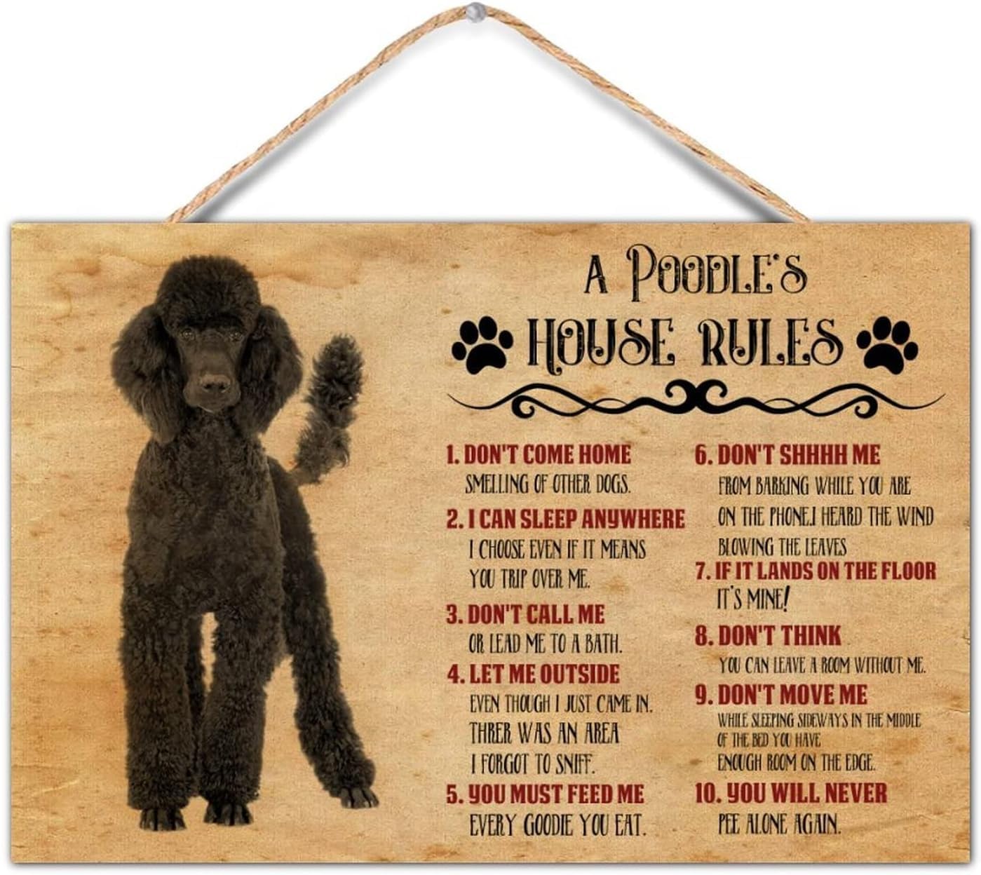 Amazon.com: AimQurt A Poodle's House Rules Funny Hanging Wood Sign Dog ...