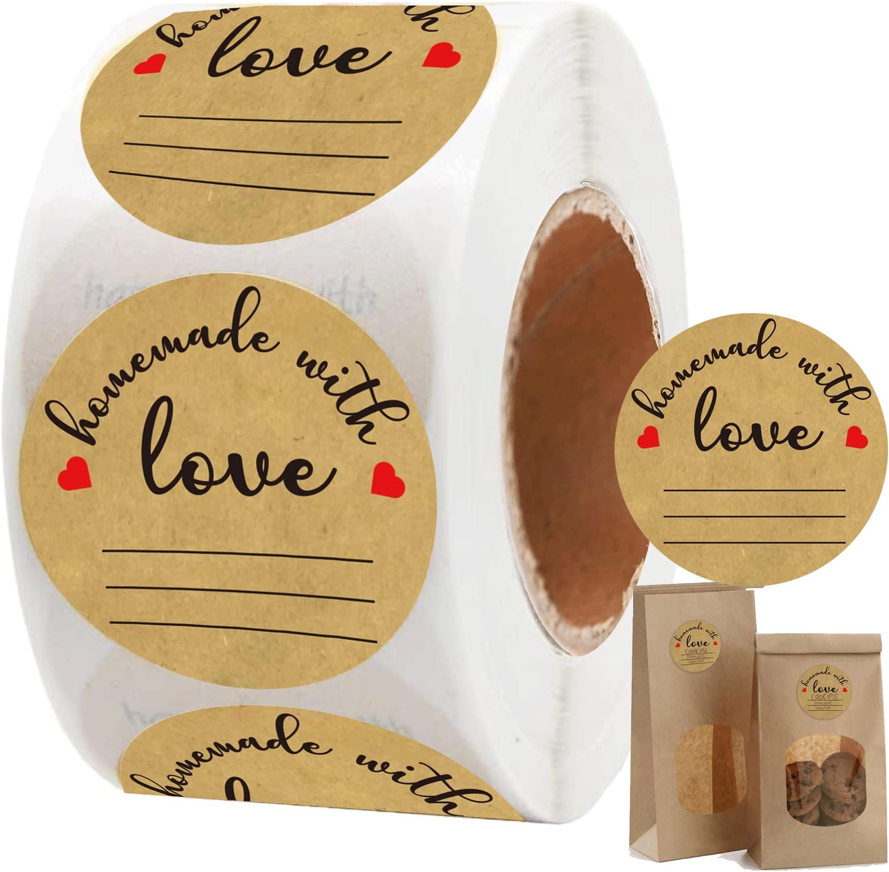 Homemade with Love Stickers with Lines for Writing - 2" Round Kraft ...