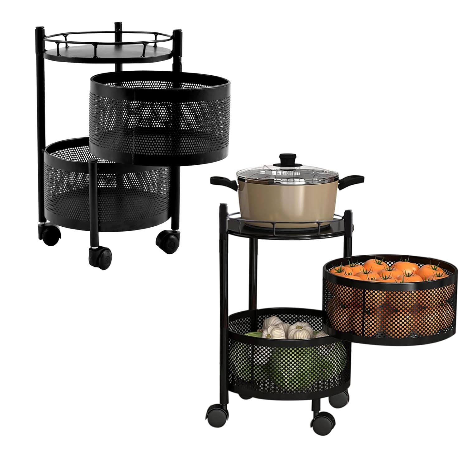 Kuber Industries Pack of 2 Storage Rack | 2-Layer Rotating Vegetable ...