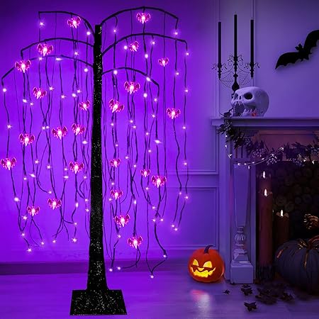 Amazon.com: EAMBRITE Halloween Tree 4FT 180LT LED Black Willow Tree ...