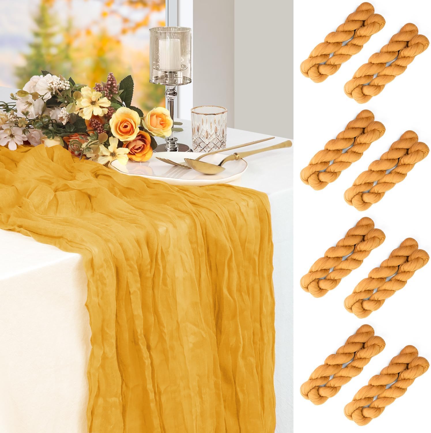 Amazon.com: Apgooface 8 Pack Yellow Orange Cheesecloth Table Runner 10 ...
