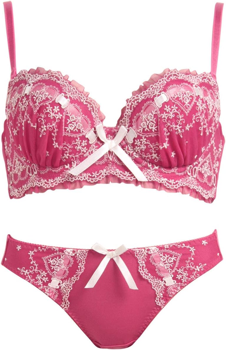 Amazon | キューティハート＆リボン通し ブラジャー ショーツ セット トリンプとSHIROHATOの共同(RO-ローズ、B75-L) | セット 通販