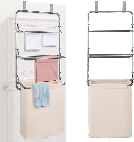 Amazon.com: STORAGE MANIAC Over The Door Laundry Hamper with Towel Rack ...