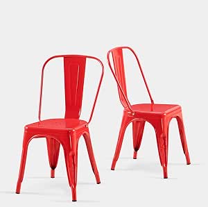Amazon.com: SOLEGGIATA Salsa Red Metal Dining Chairs Set of 2 Iron ...