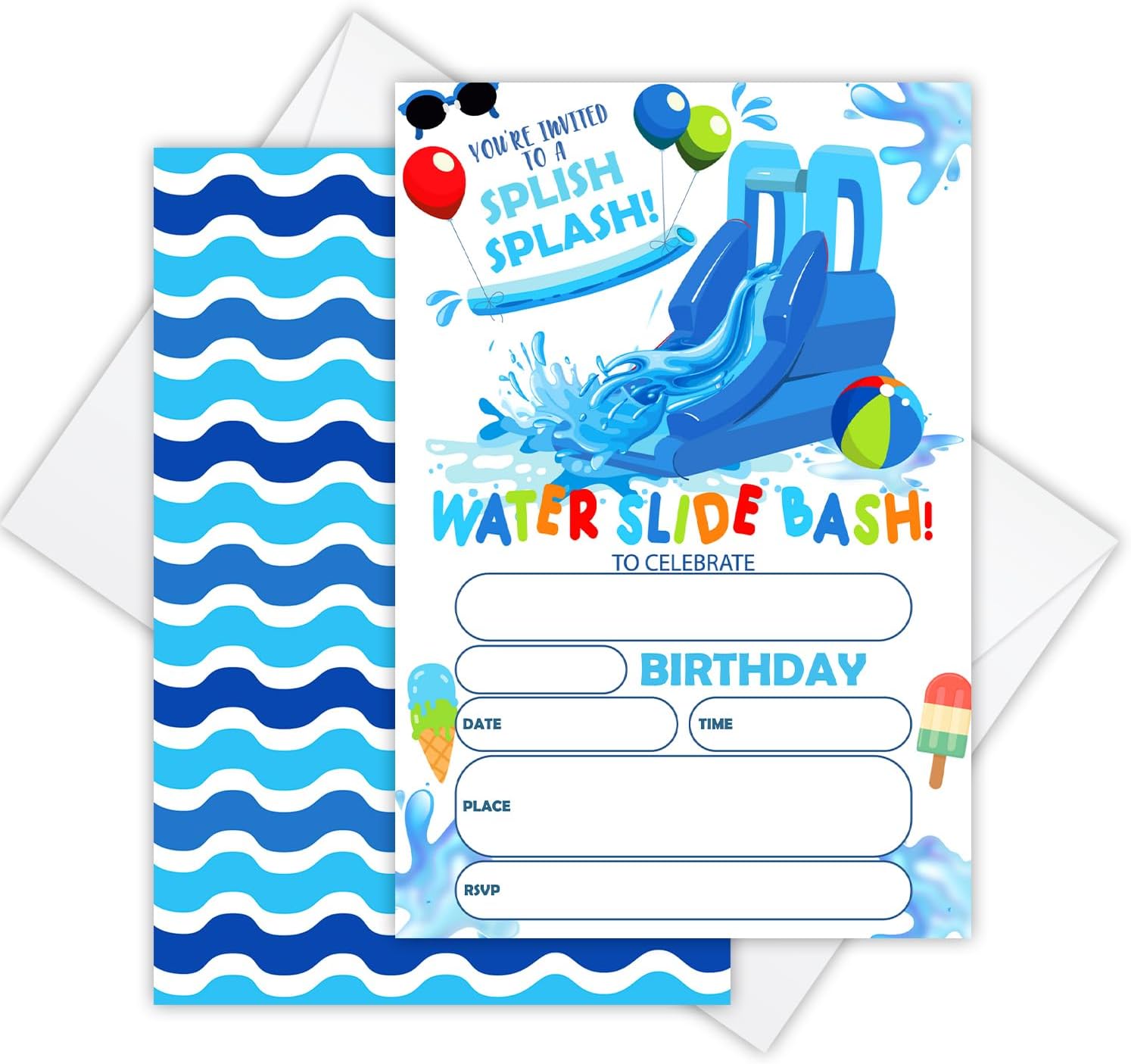 Amazon.com : EUDOSI Water Slide Birthday Splash Party Invitations ...