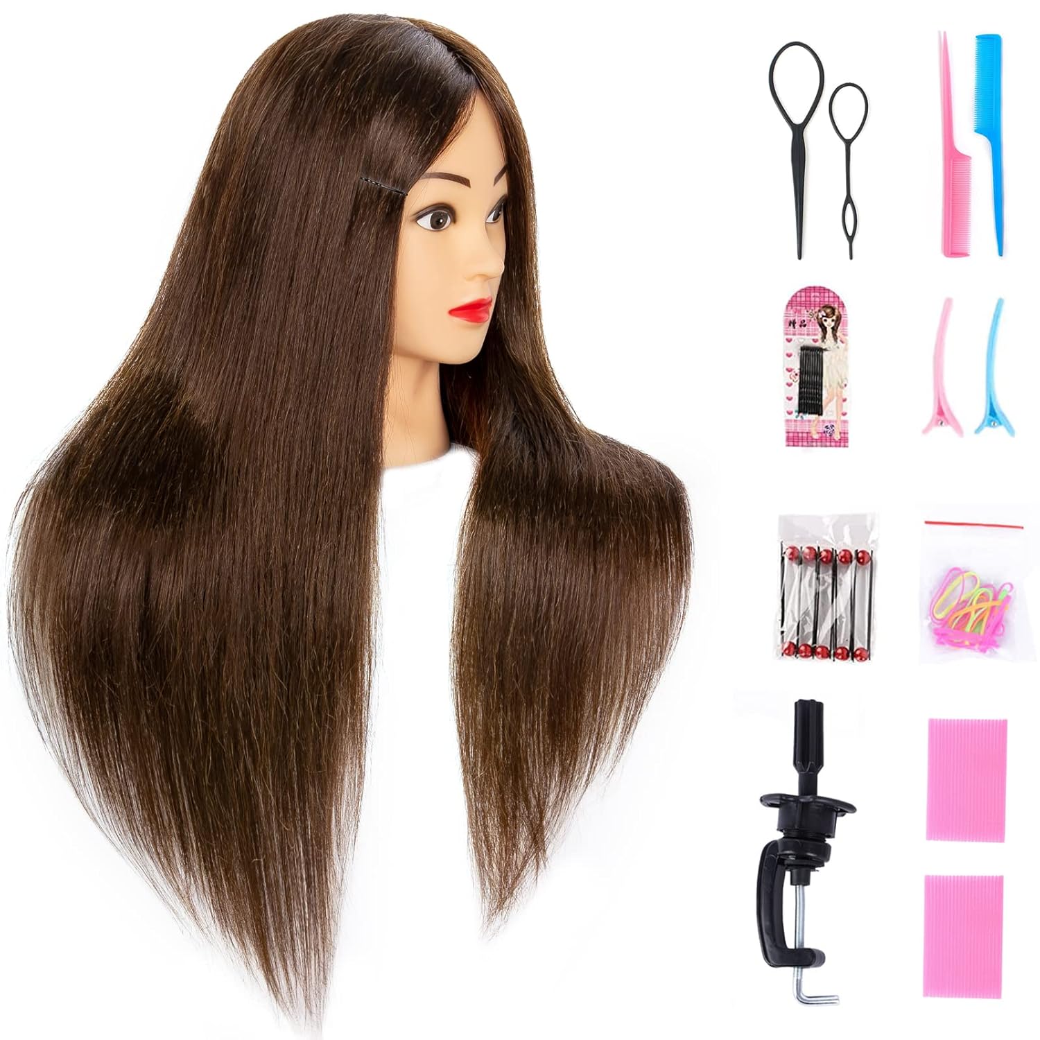 Amazon.com : Cosmetology Mannequin Head With 60% Real Hair 26 Inch ...