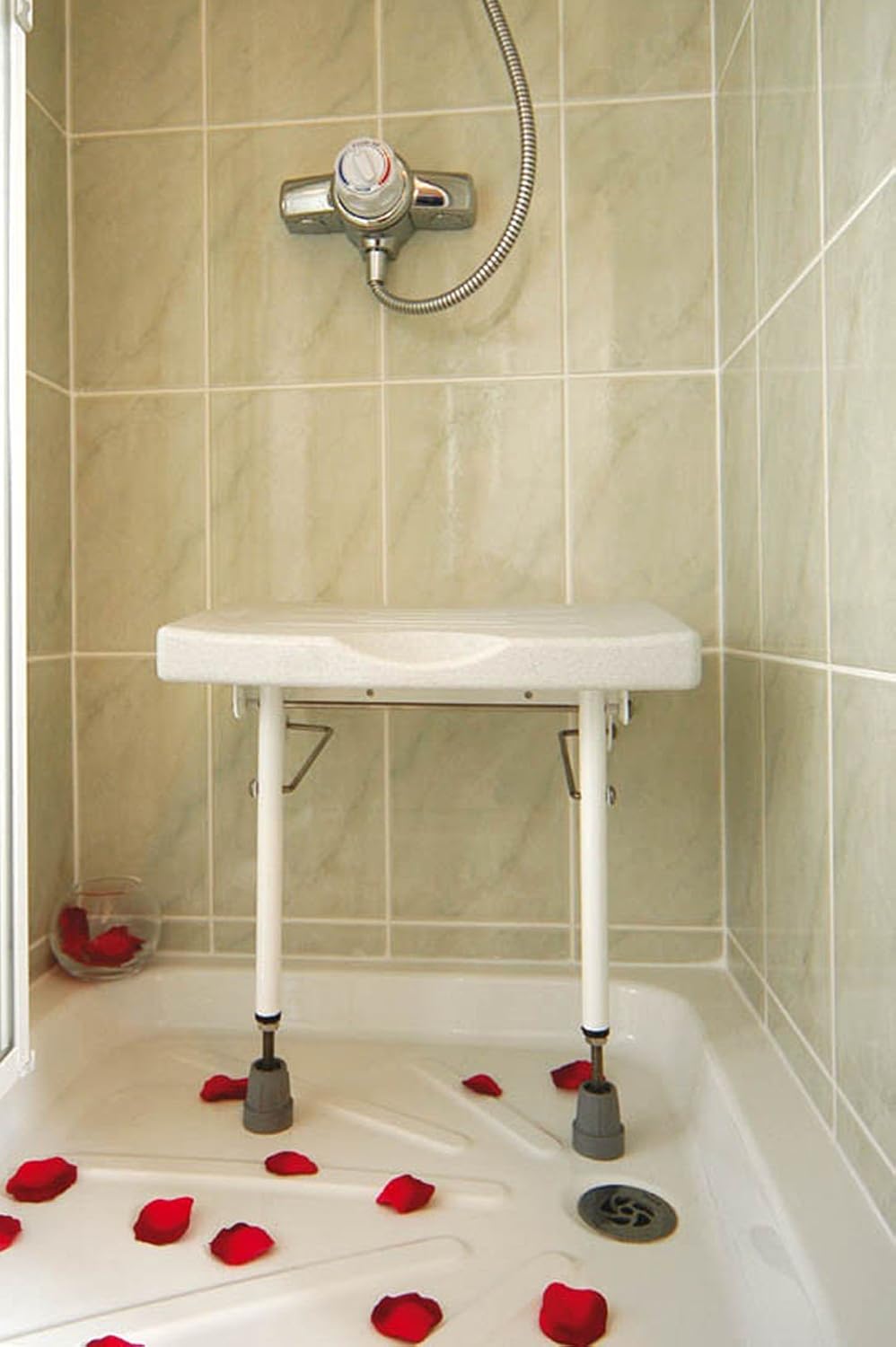 Drop Down Shower Seat - with Ajustable Legs : Amazon.co.uk: Health ...