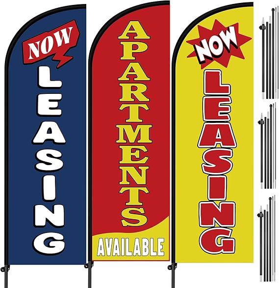 Amazon.com : Tegeme 3 Set 7 ft Now Leasing Swooper Feather Flags ...