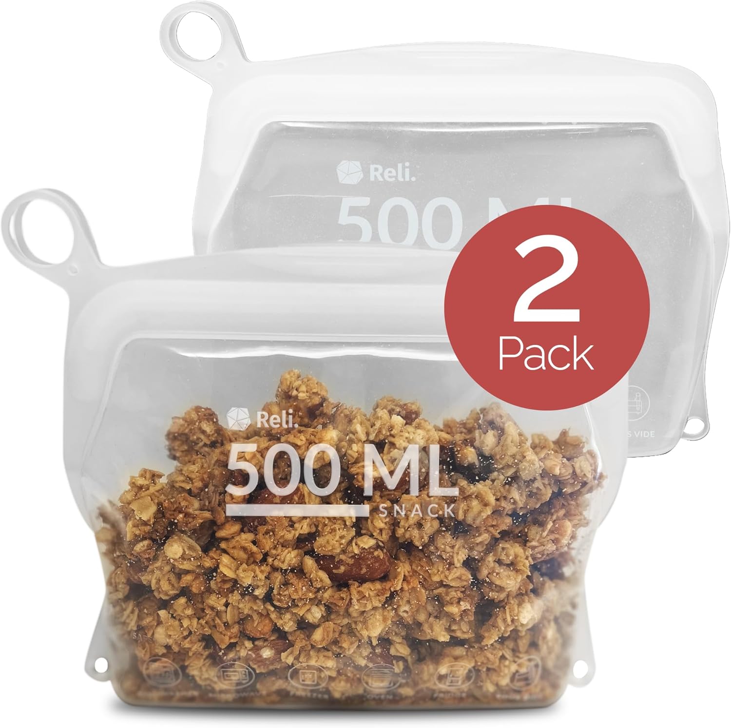 Amazon.com: Reli. Reusable Silicone Bags (2 Pack) | Snack (500 ml ...