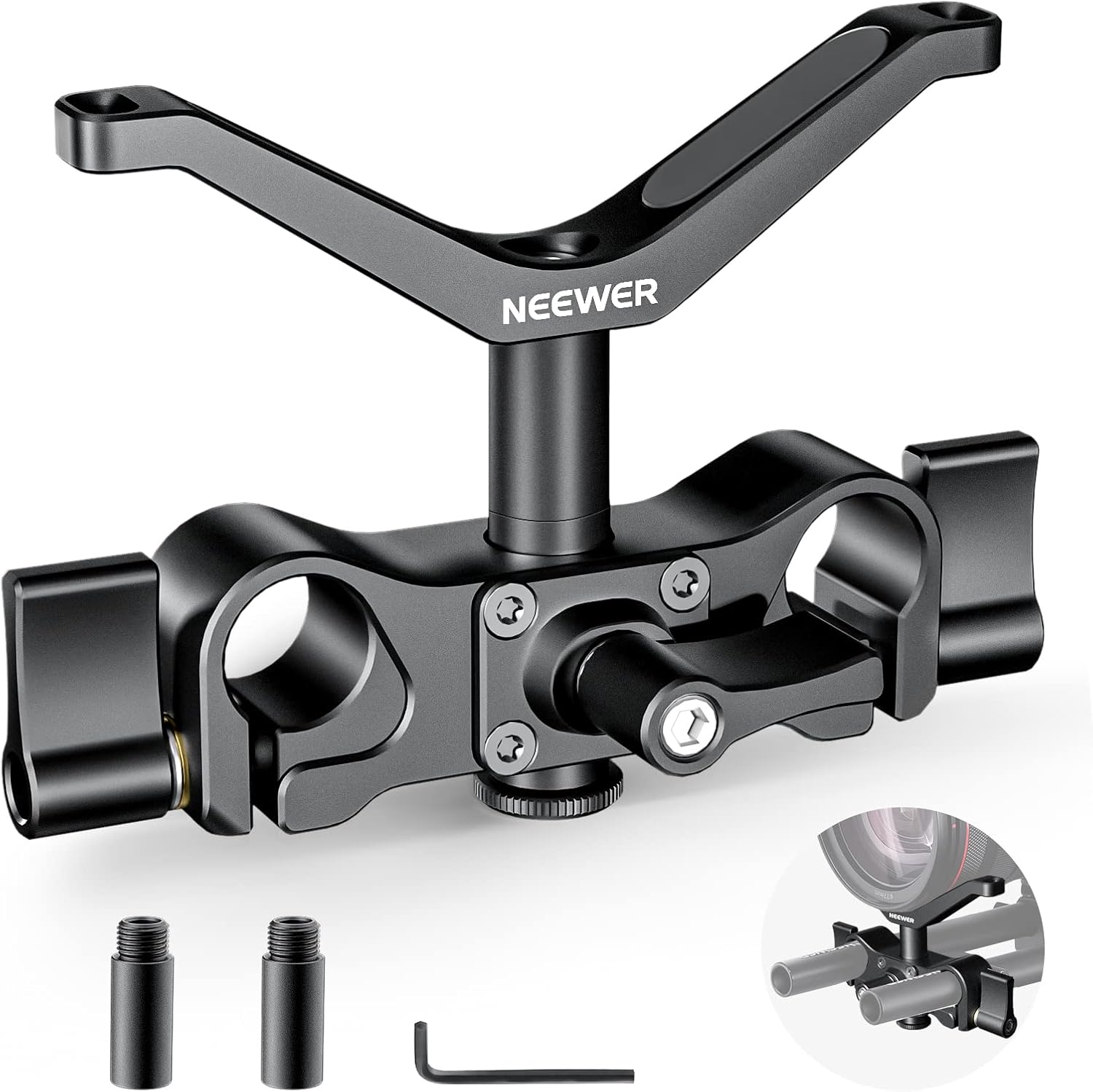 NEEWER Kameraobjektivhalterung mit doppelter 15mm Stangenschienenklemme ...