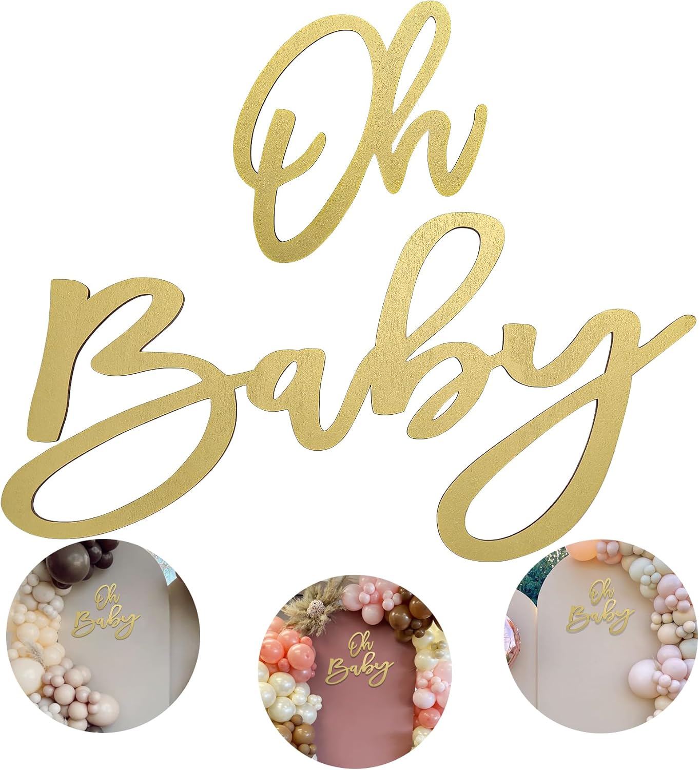 Amazon.com: Oh Baby Sign - Wooden Baby Shower Sign with Gold Painted ...