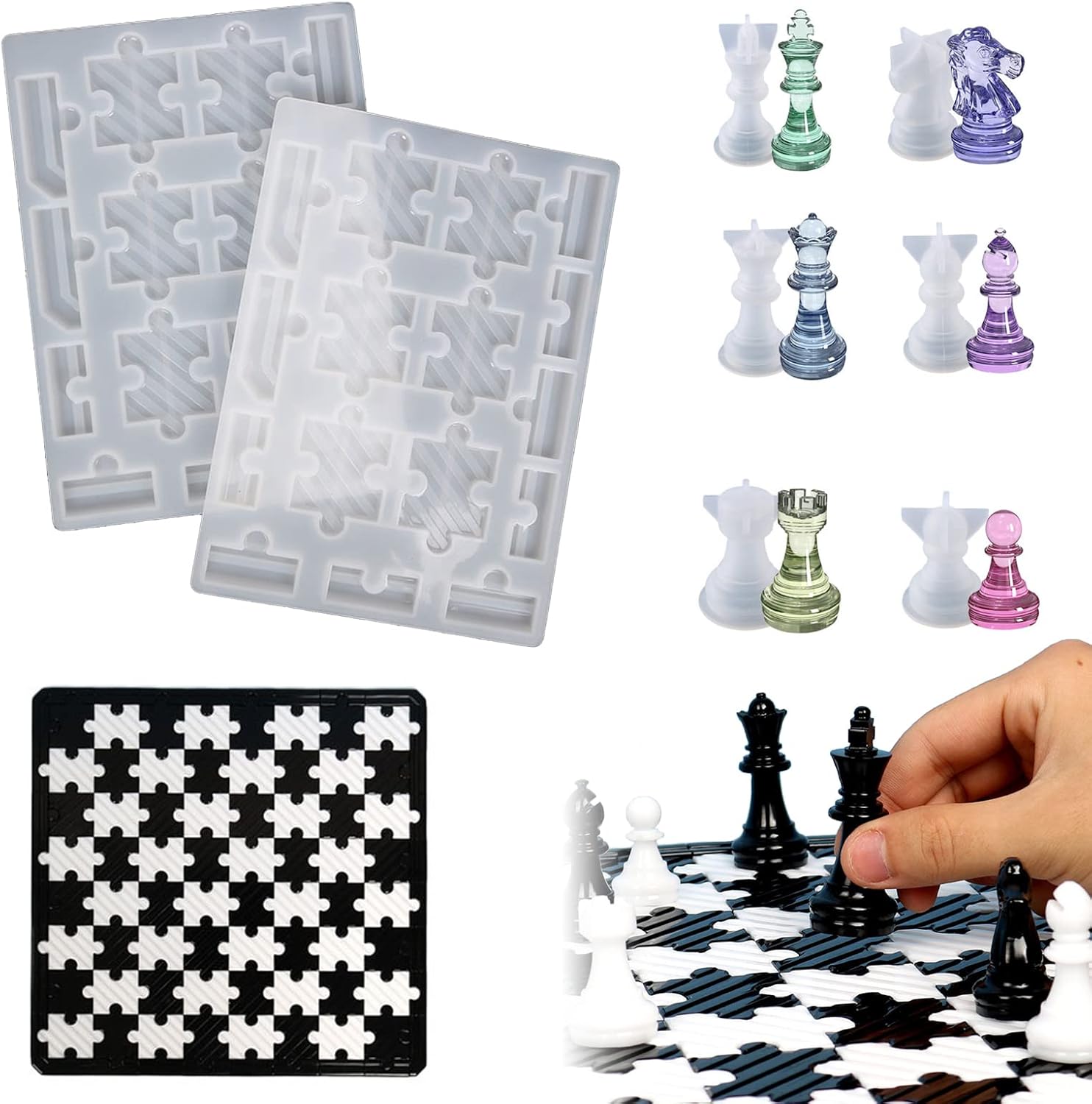 Amazon.com: Chess Set Resin Mold for Making 13" Detachable Puzzle Chess ...