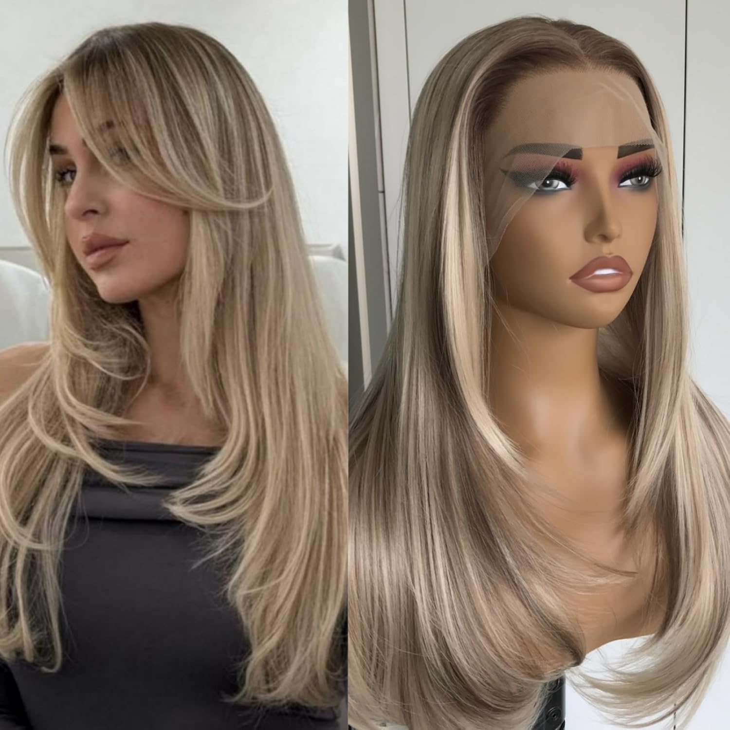 Amazon.com : mytonecoo Honey Blonde Highlight Straight Lace Wig for ...