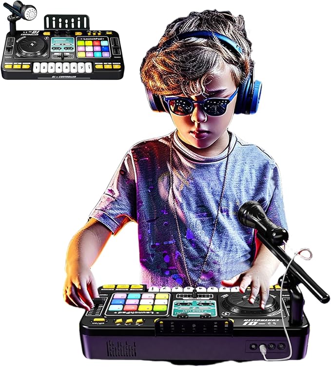 Amazon.com: Johehe Rechargeable Kids DJ Mixer with LED Light Show ...
