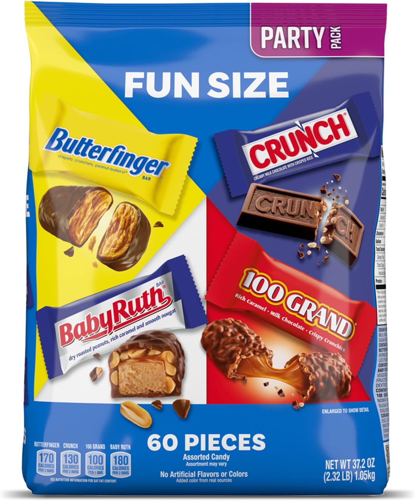 Amazon.com : Butterfinger, CRUNCH, Baby Ruth and 100 Grand, Bulk 60 ...