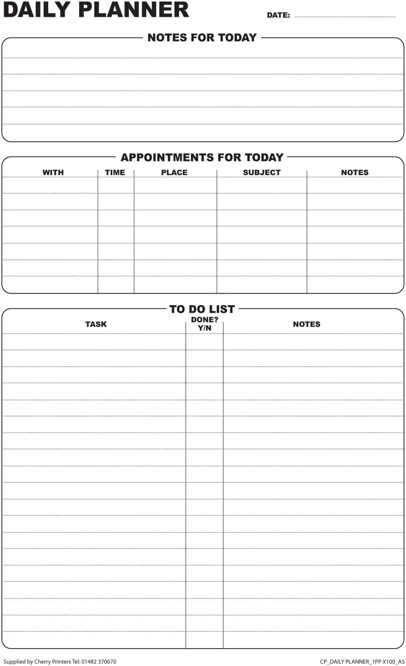 Cherry Daily Planner/to do List Book, A5 (210 x 148 millimetres), 100 ...