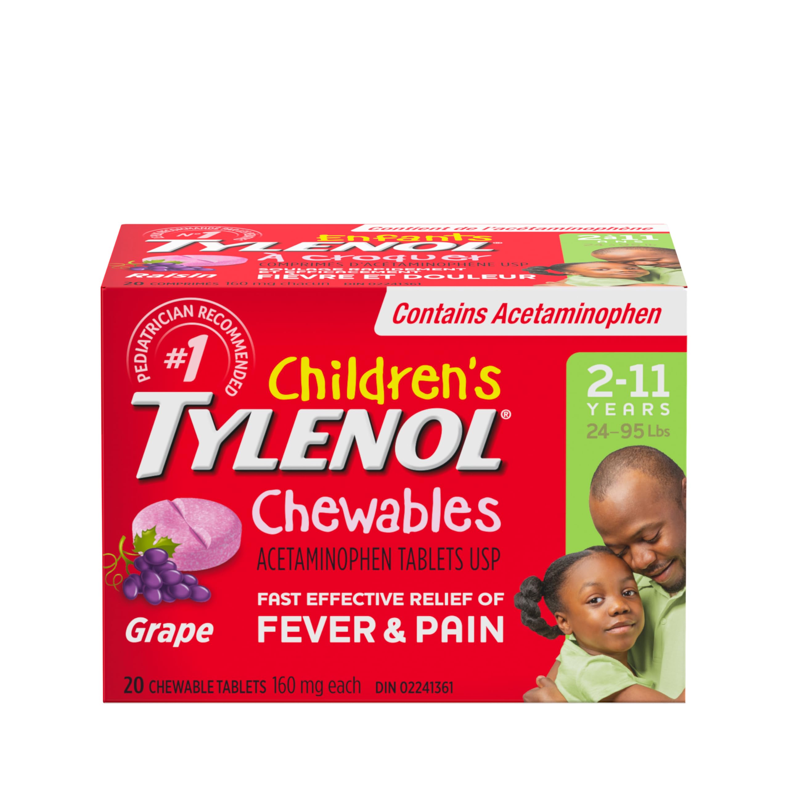Tylenol Children's Chewables Fever and Pain Relief, Grape Flavour, 160 ...