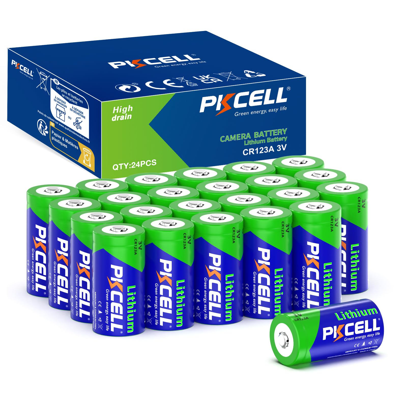 Amazon.com: PKCELL CR123A 3V Lithium Battery 24-Pack 123A Batteries ...