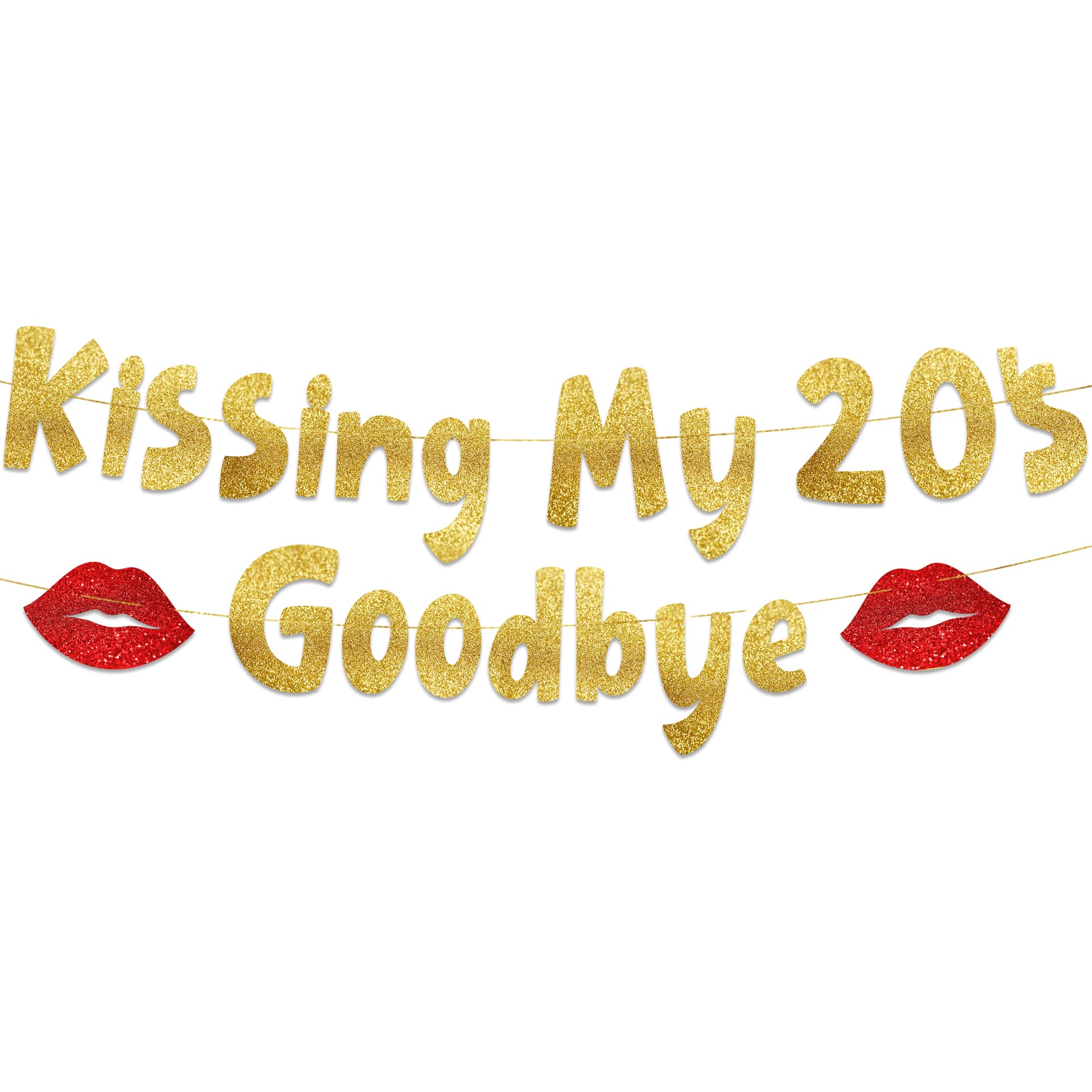 Amazon.com: Kissing My 20s Goodbye Gold Glitter Banner- Happy 30th ...