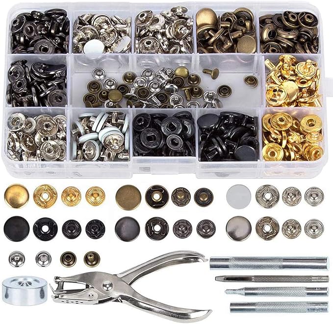 Amazon.com: 140 Set Snap Fasteners Kit, Metal Button Snaps Press Studs ...