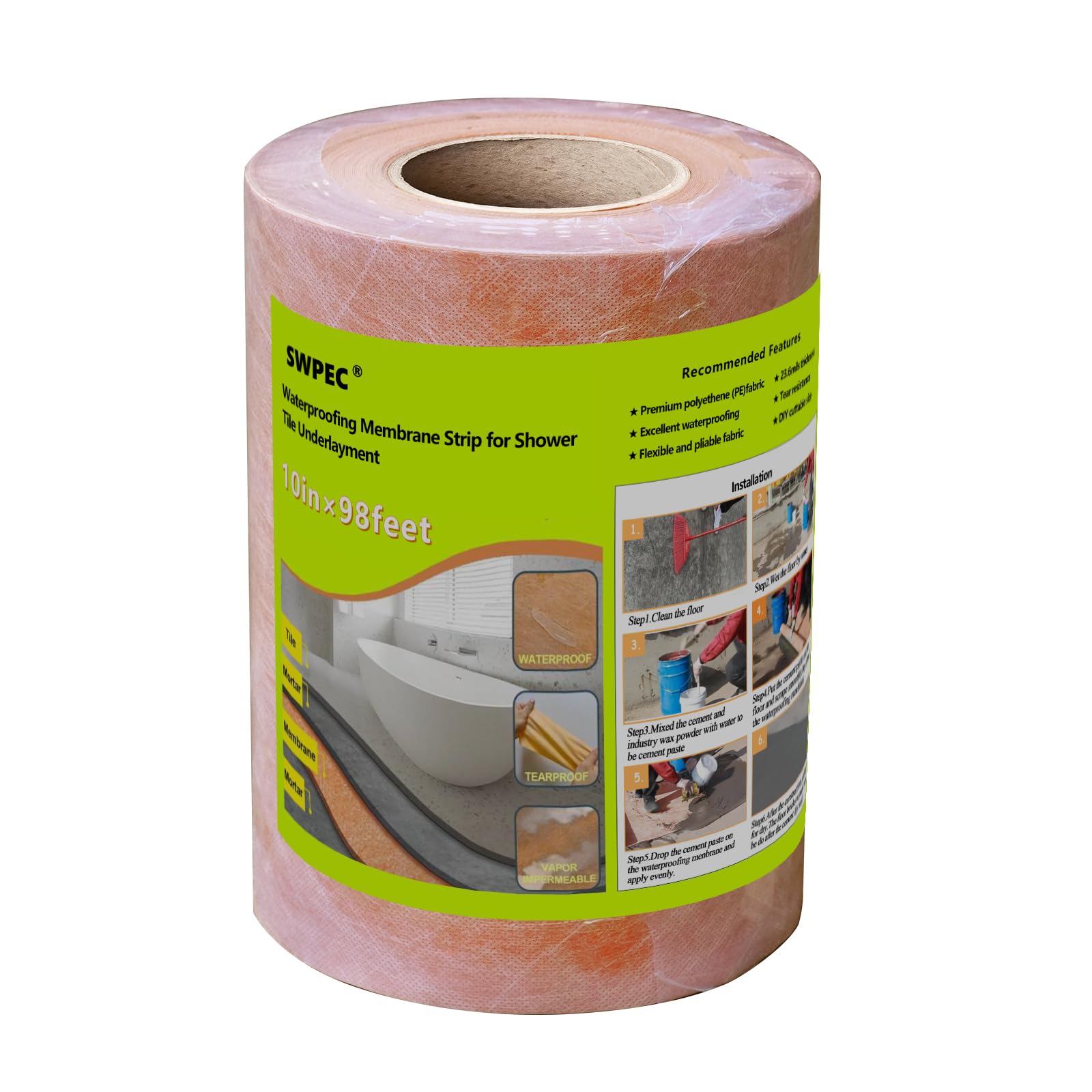 Waterproof Membrane for Shower 9.8inch x 98.4Ft (80.7Sq Ft) 23.6mils ...