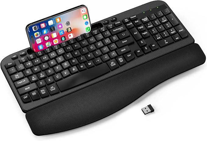Amazon.com: Ergonomic Wireless Keyboard with Cushioned Wrist Rest, Wave ...