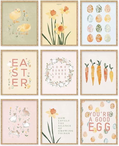 Amazon.com: AnyDesign 9Pcs Easter Wall Art Prints Decorative Easter Egg ...