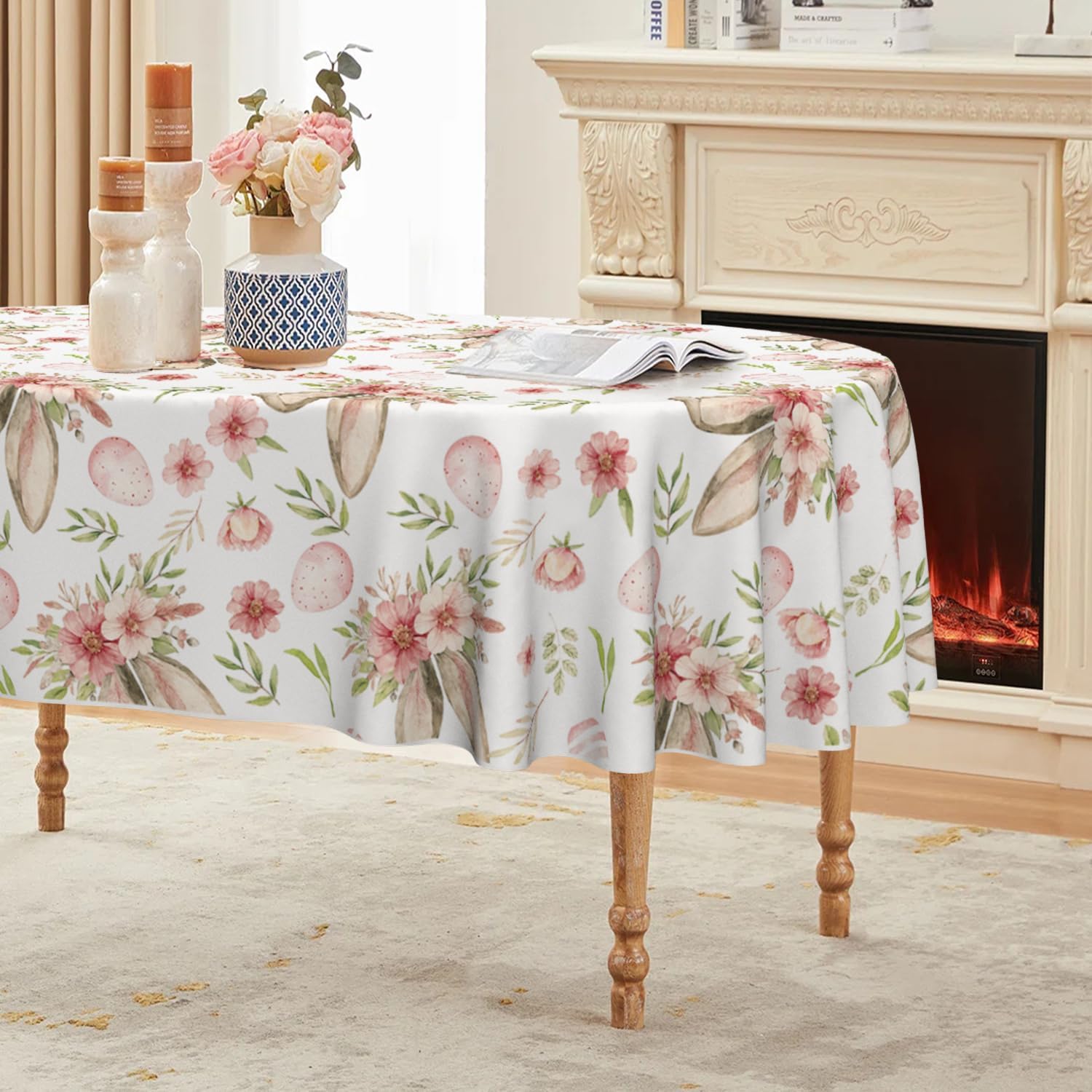 Amazon.com: Horaldaily Easter Tablecloth 60×84 Inch Oval, Bunny Ear ...