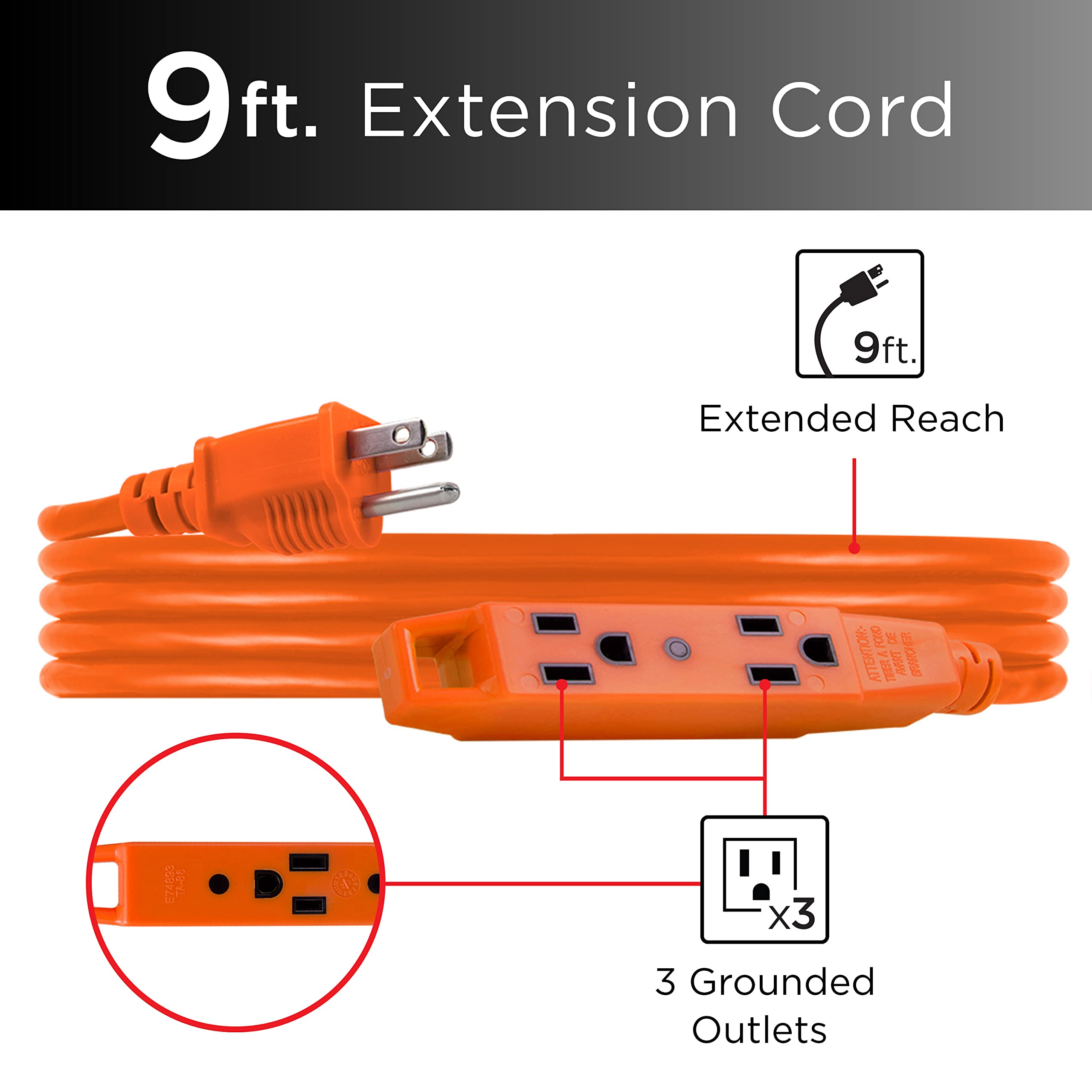 Snapklik.com : UltraPro 9 Ft Outdoor Extension Cord 3 Outlet Extension ...