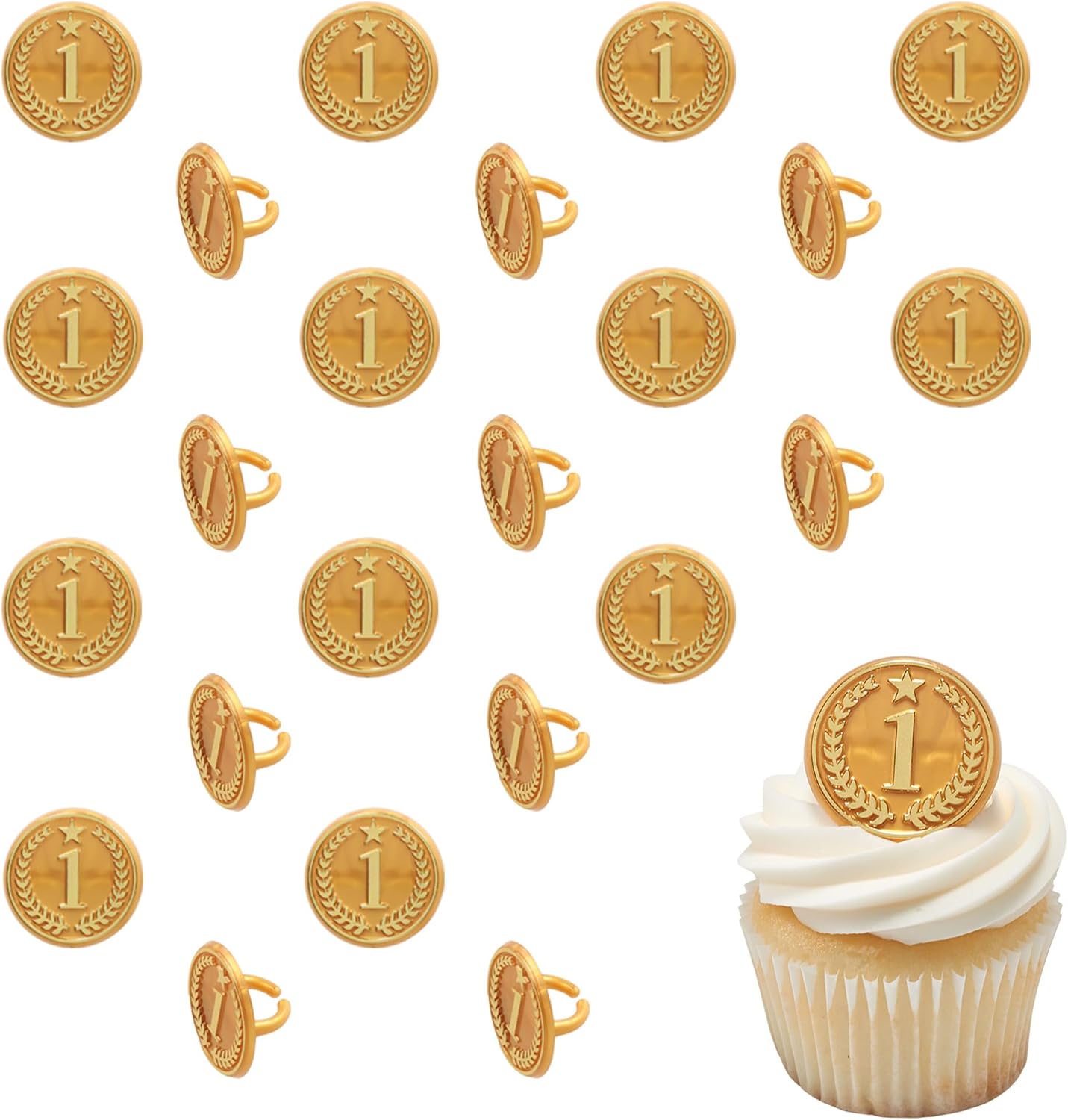 Amazon.com: Gold Medal Cupcake Rings, 24 Cupcake Toppers For Sports ...