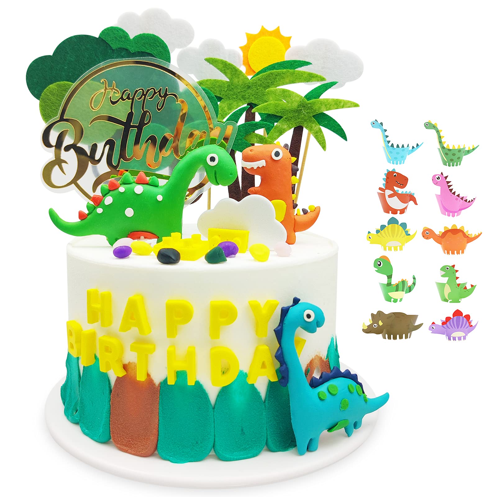 Buy Hacos 23pcs Dinosaur Cake Topper, 3D Dinosaur Cake Decorations ...