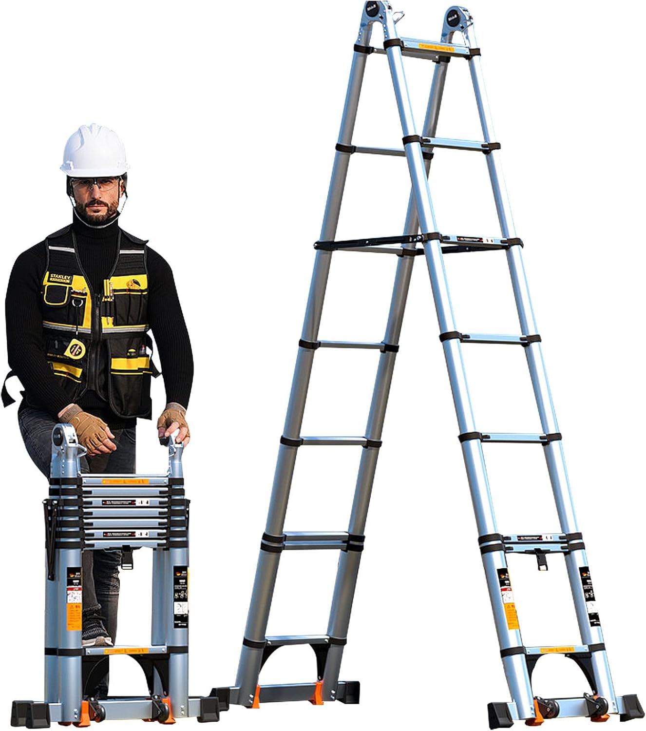 Aluminum Telescoping Ladder, Collapsible Telescope Ladder with Locking ...