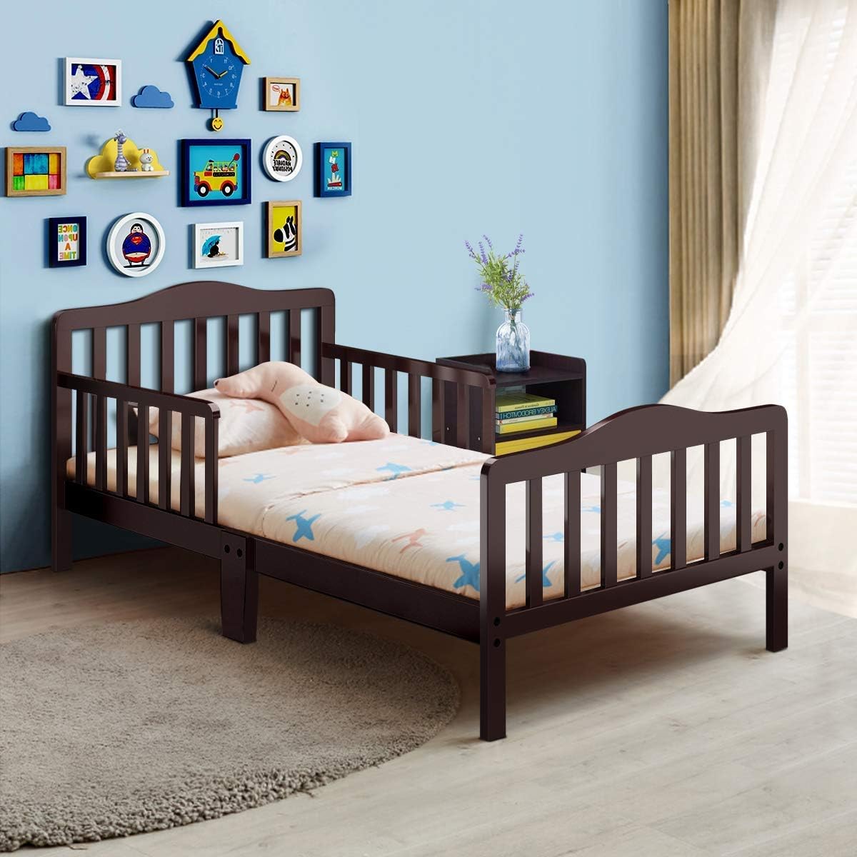 Amazon.com : Costzon Toddler Bed, Classic Wood Kids Bed Frame w/Double ...