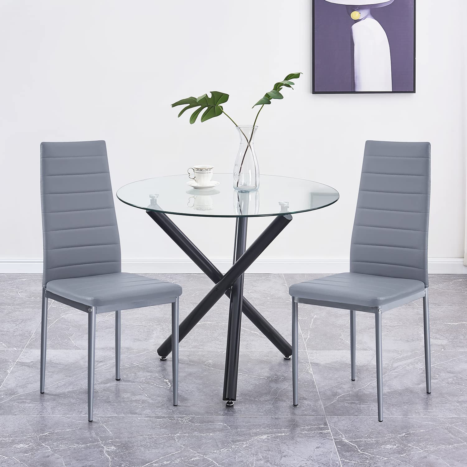 Amazon.com - paonne Round Dining Table Set for 2, Glass Kitchen Table ...